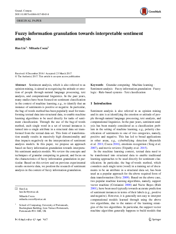 (PDF) Fuzzy information granulation towards interpretable sentiment analysis