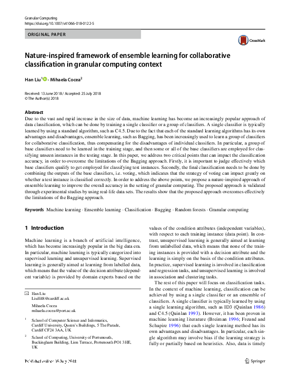(PDF) Nature-inspired framework of ensemble learning for collaborative classification in ...