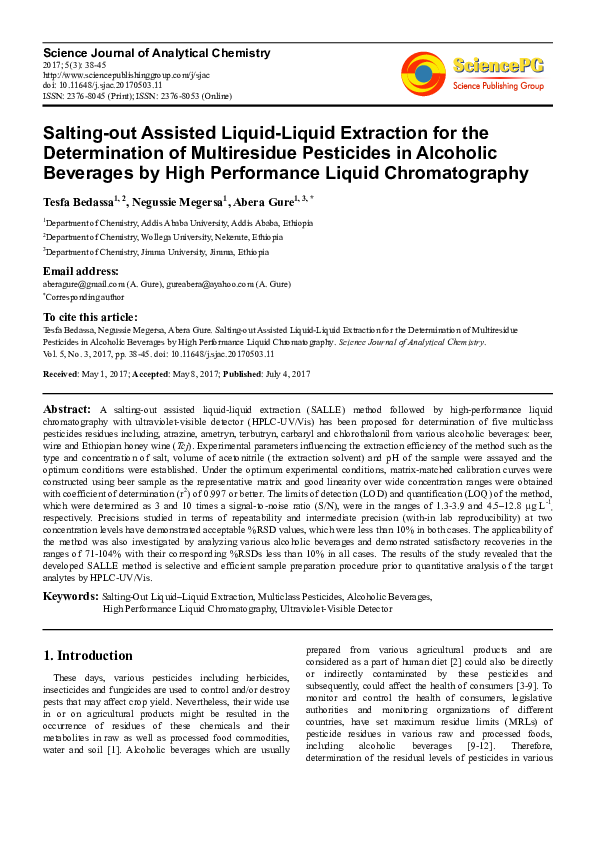 (PDF) Salting-out Assisted Liquid-Liquid Extraction for the ...