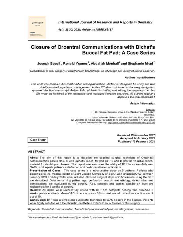 (PDF) Closure of Oroantral Communications with Bichat’s Buccal Fat Pad ...