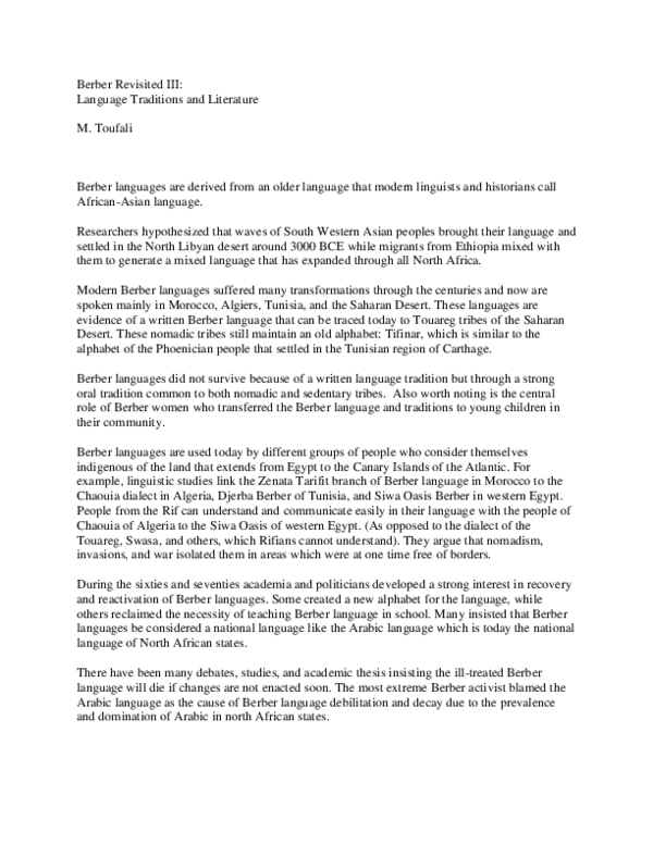 (PDF) Summary and outline of berber language