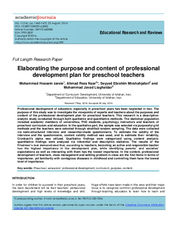 (PDF) Elaborating the Purpose and Content of Professional Development ...