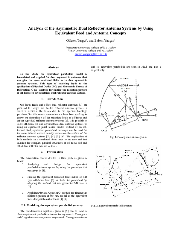 (PDF) Analysis of the asymmetric dual reflector antenna systems by ...