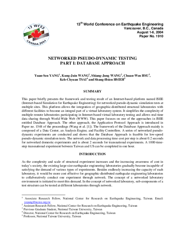Pdf Pseudo Dynamic Testing Part I Database Approach Kung Juin