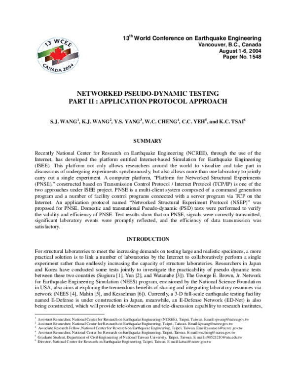 Pdf Pseudo Dynamic Testing Part Ii Application Protocol Approach