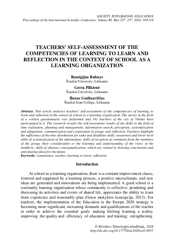 (PDF) Teachers' Self-Assessment of the Competencies of Learning to ...