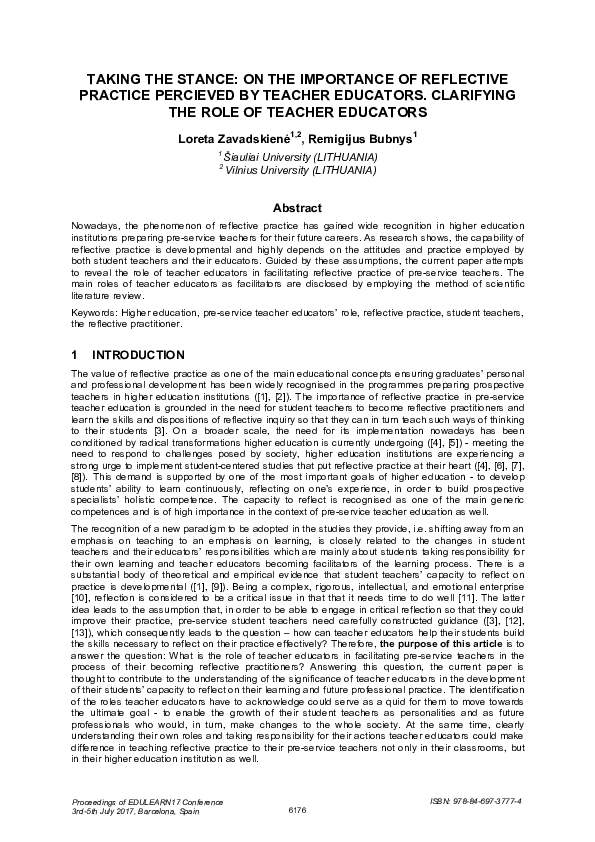 (PDF) Taking the Stance: On the Importance of Reflective Practice ...