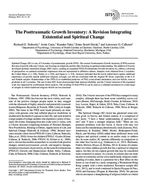 (PDF) The Posttraumatic Growth Inventory: A Revision Integrating ...