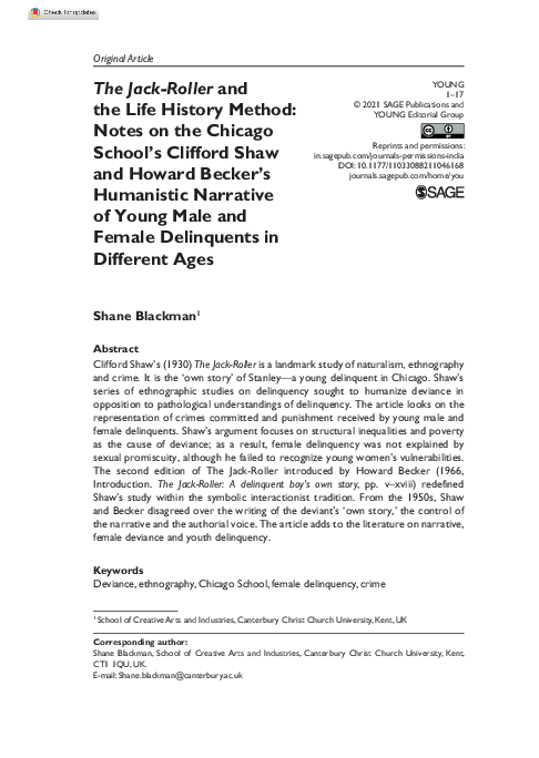 (PDF) The Jack-Roller and the Life History Method: Notes on the Chicago ...