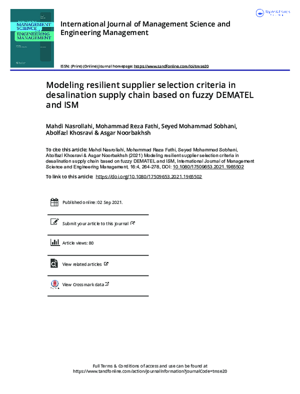 Pdf Modeling Resilient Supplier Selection Criteria In Desalination Supply Chain Based On Fuzzy