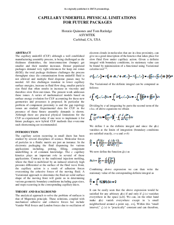 (PDF) Capillary Underfill Physical Limitations for Future Packages