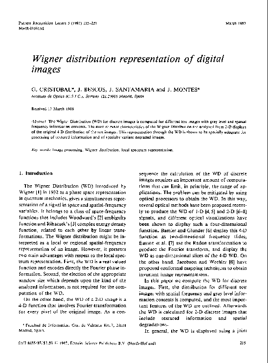 (PDF) Wigner distribution representation of digital images