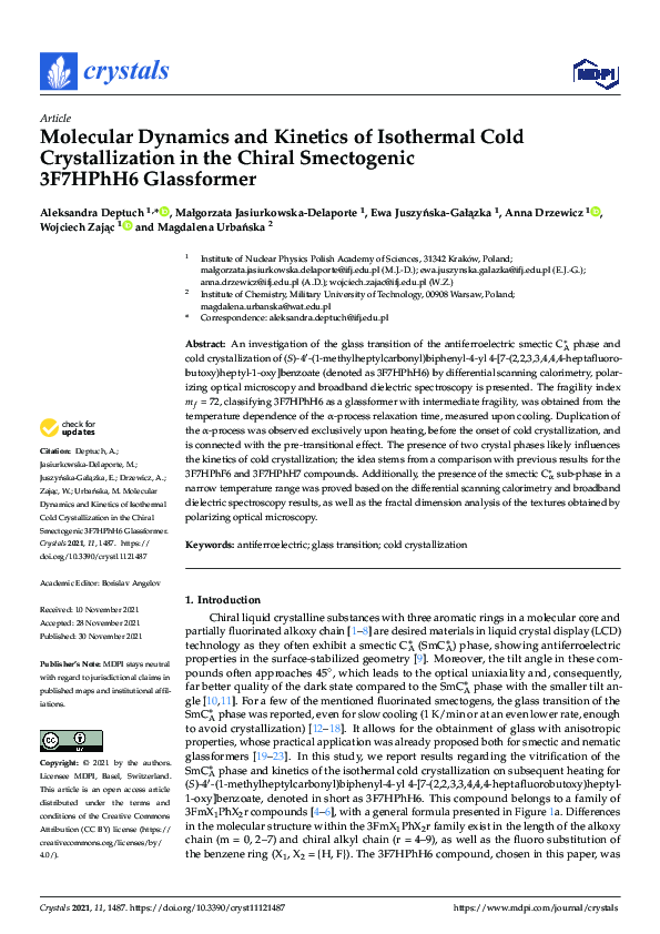 (PDF) Molecular Dynamics and Kinetics of Isothermal Cold Crystallization in the Chiral ...