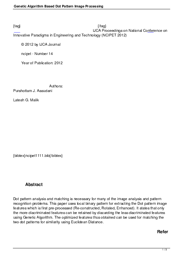 (PDF) Genetic Algorithm Based Dot Pattern Image Processing