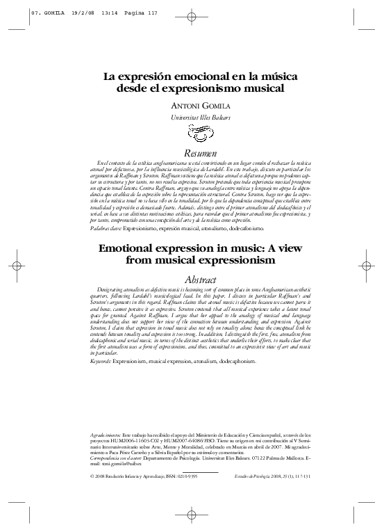 (PDF) La expresi n emocional en la m sica desde el expresionismo musical