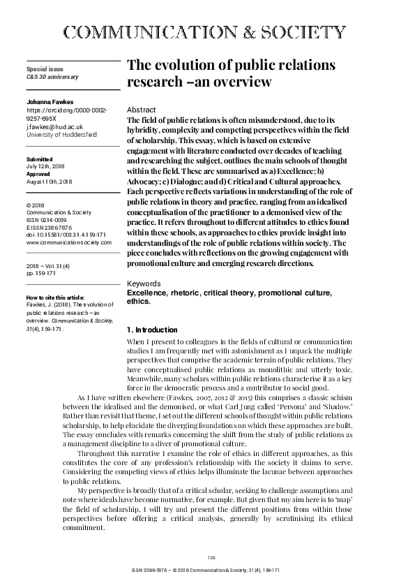 (PDF) The evolution of public relations research –an overview | Johanna ...