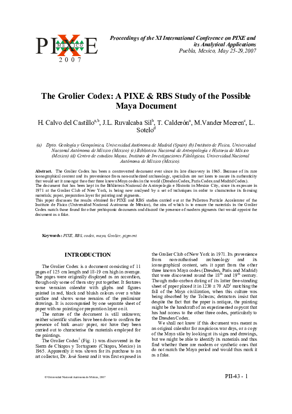 (PDF) The Grolier Codex: A PIXE & RBS study of the possible Maya document
