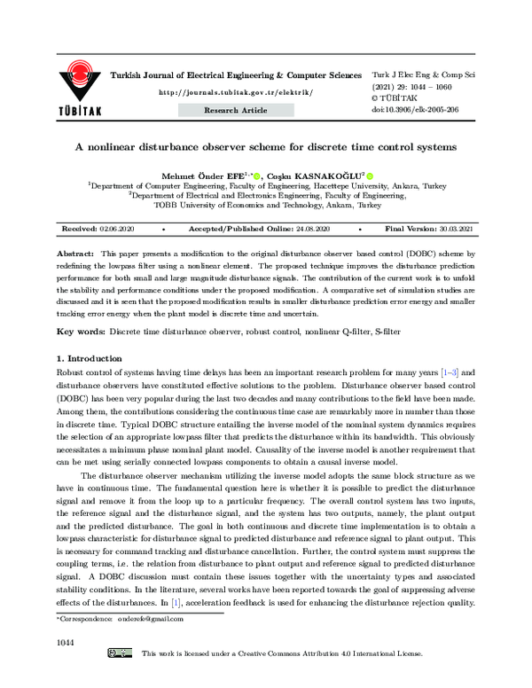 (PDF) A nonlinear disturbance observer scheme for discrete time control systems