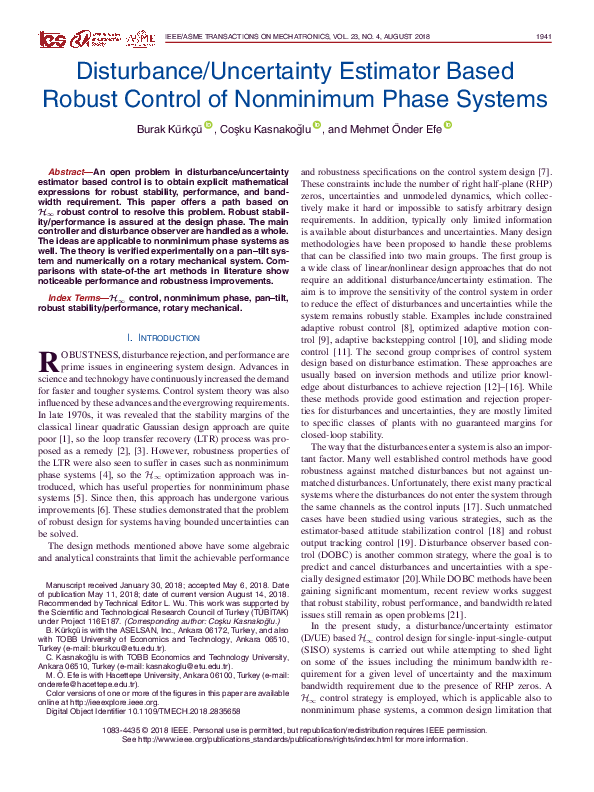 Disturbance/Uncertainty Estimator Based Robust Control of Nonminimum ...