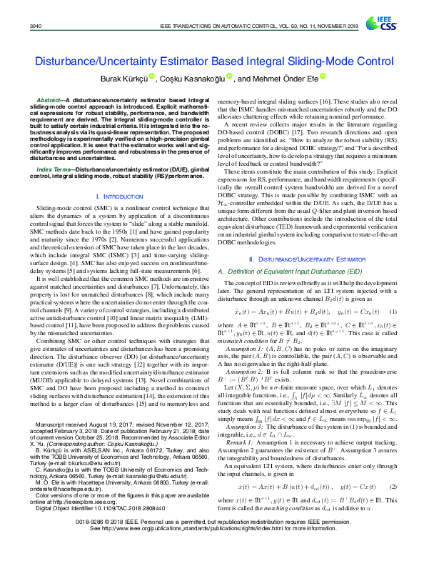 (PDF) Disturbance/Uncertainty Estimator Based Integral Sliding-Mode Control