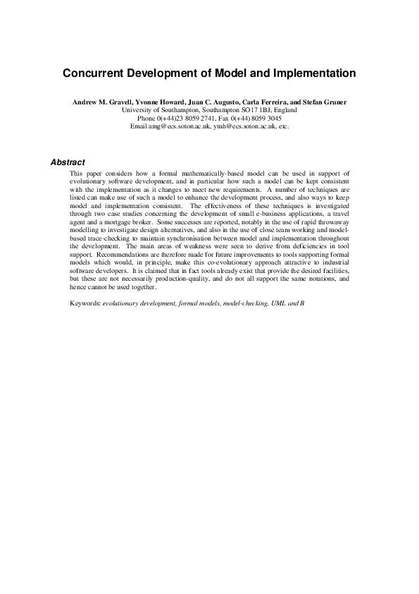 (PDF) Concurrent Development of Model and Implementation