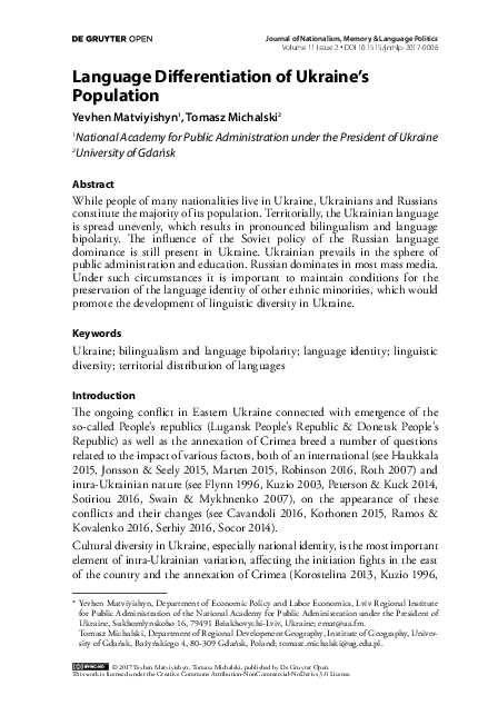 (PDF) Language Differentiation of Ukraine’s Population