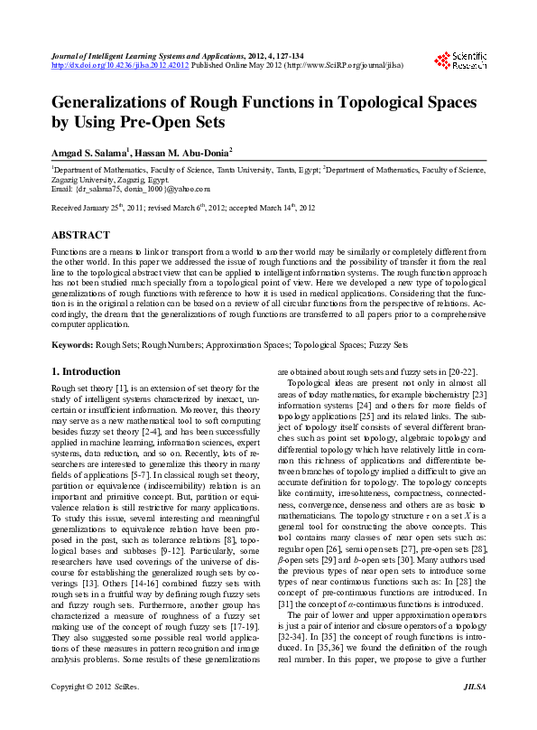 Pdf Generalizations Of Rough Functions In Topological Spaces By Using Pre Open Sets