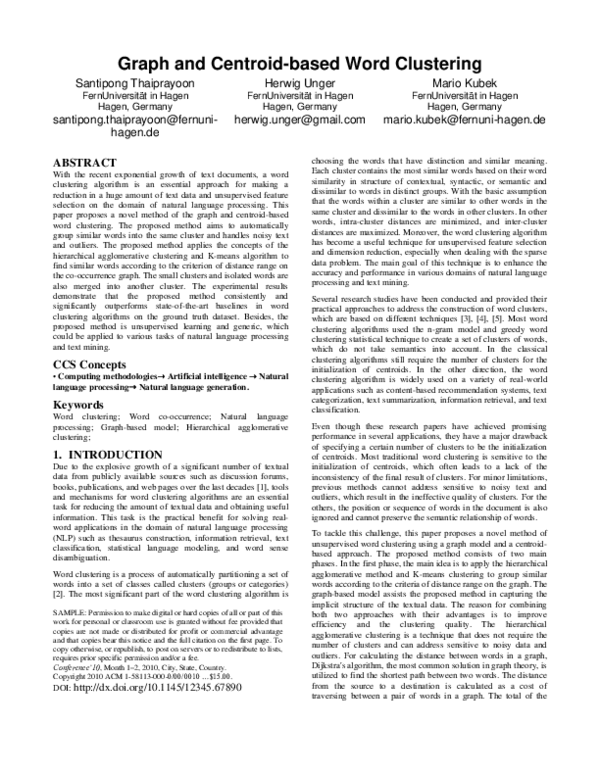 (PDF) Graph and Centroid-based Word Clustering
