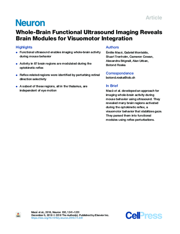 (PDF) Whole-Brain Functional Ultrasound Imaging Reveals Brain Modules for Visuomotor Integration
