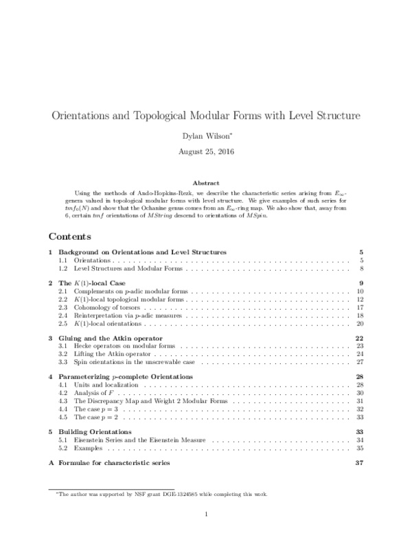 (PDF) Orientations and Topological Modular Forms with Level Structure