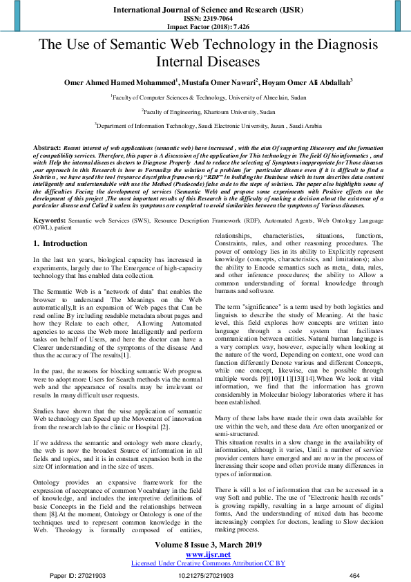 (PDF) The Use of Semantic Web Technology in the Diagnosis Internal Diseases