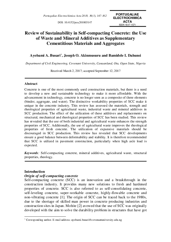 (PDF) Review of Sustainability in Self-compacting Concrete: the Use of ...