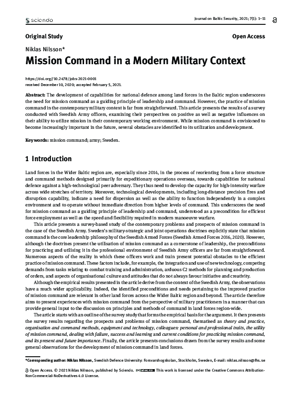 Mission Command in a Modern Military Context
