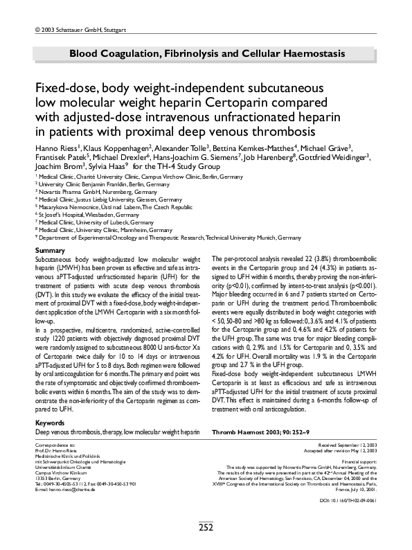 (PDF) Fixed-dose, body weight-independent subcutaneous low molecular ...