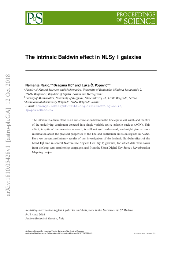 (PDF) The intrinsic Baldwin effect in NLSy1 galaxies