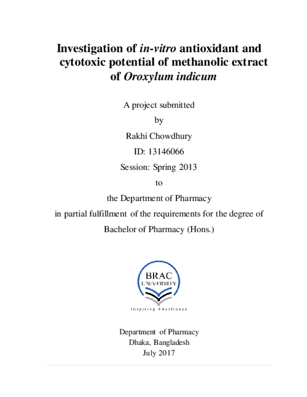 (PDF) Investigation of in-vitro antioxidant and cytotoxic potential of methanolic extract of ...