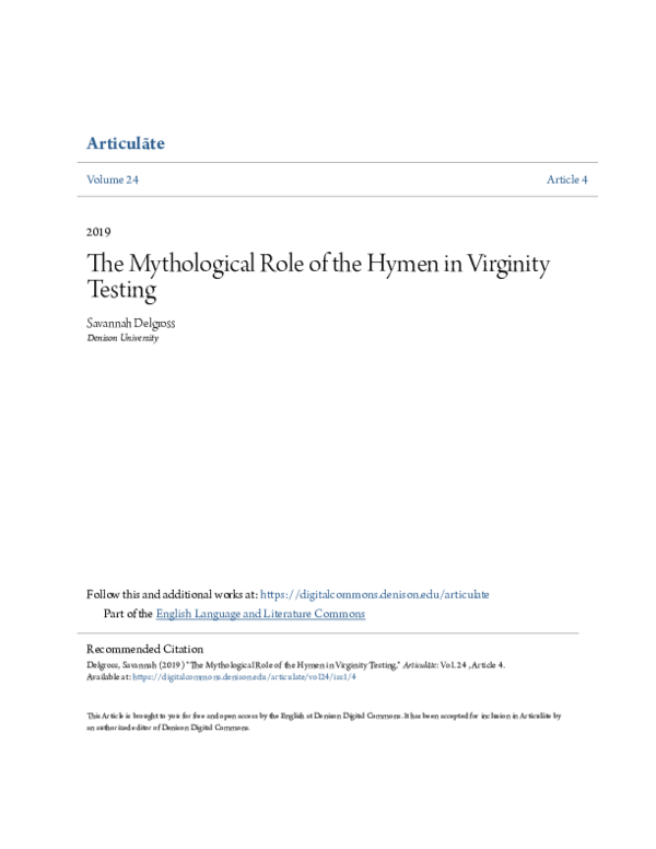 (PDF) The Mythological Role of the Hymen in Virginity Testing