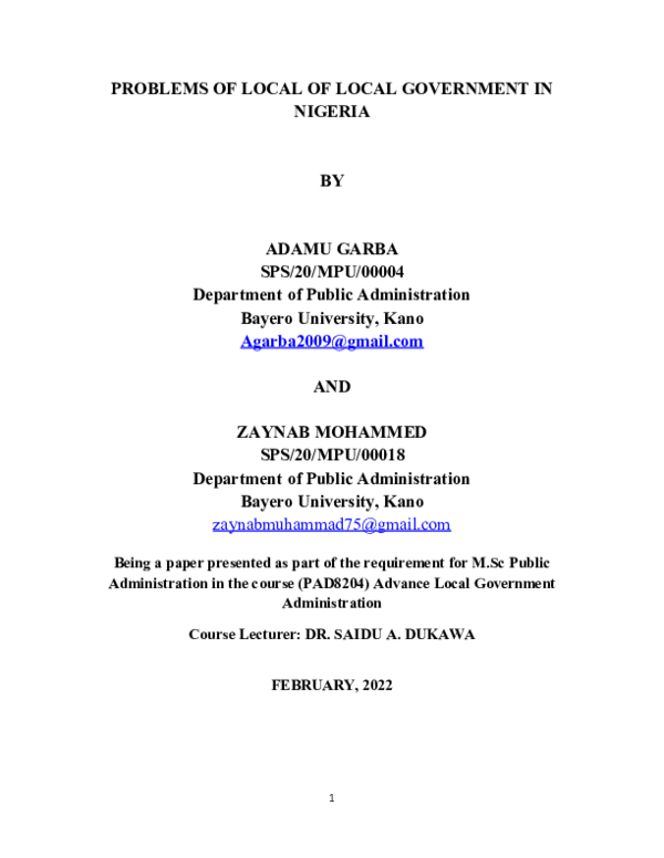 (DOC) Problems of local government in Nigeria