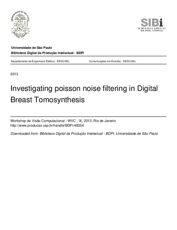(PDF) Investigating Poisson Noise Filtering in Digital Breast Tomosynthesis
