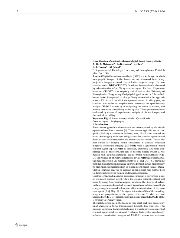 (PDF) Quantification of contrast-enhanced digital breast tomosynthesis ...
