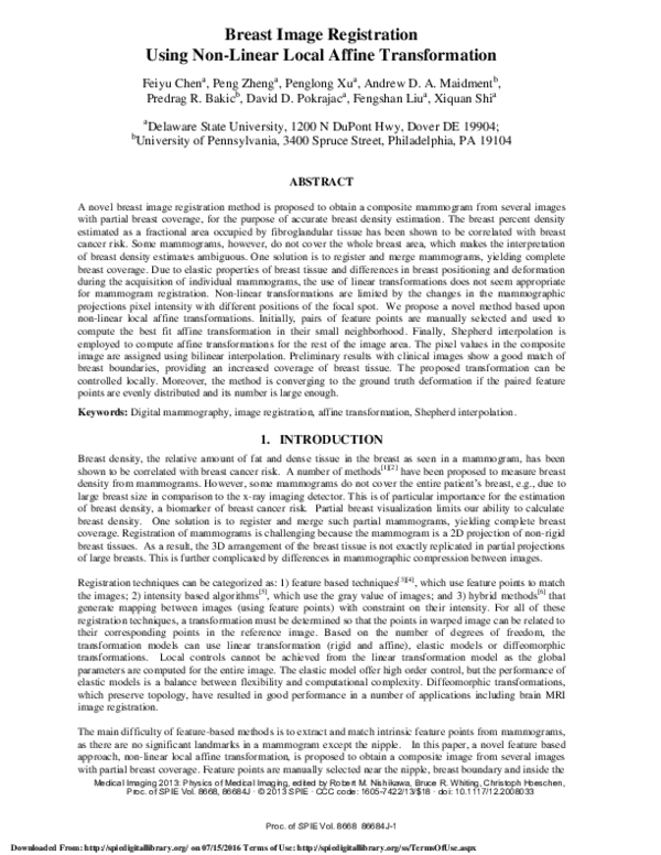 Pdf Breast Image Registration By Using Non Linear Local Affine Transformation