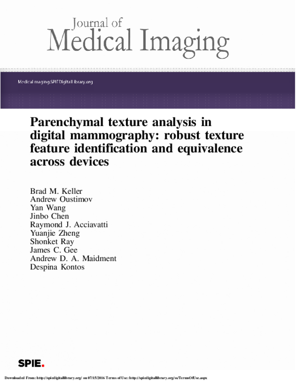 (PDF) Parenchymal texture analysis in digital mammography: robust ...