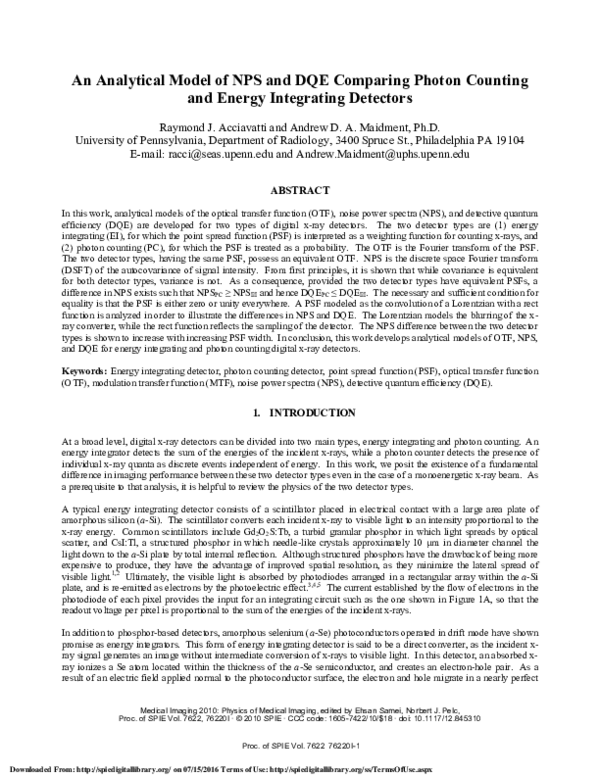 (PDF) An analytical model of NPS and DQE comparing photon counting and ...