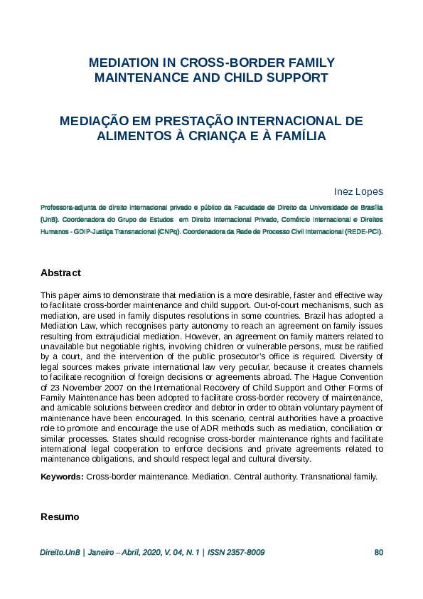 (PDF) MEDIATION IN CROSS-BORDER FAMILY MAINTENANCE AND CHILD SUPPORT