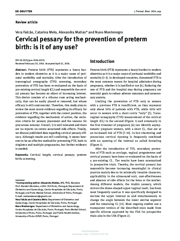 (PDF) Cervical pessary for the prevention of preterm birth: is it of ...