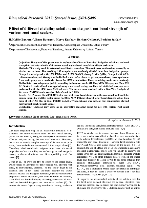 (PDF) Effect of different chelating solutions on the push-out bond strength of various root ...