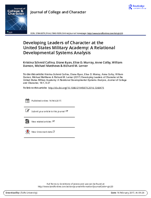 (PDF) Developing Leaders of Character at the United States Military ...