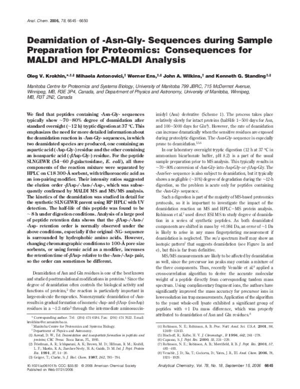 (PDF) Deamidation of -Asn-Gly- Sequences during Sample Preparation for ...