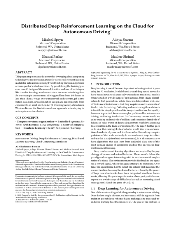 (PDF) Distributed deep reinforcement learning on the cloud for ...