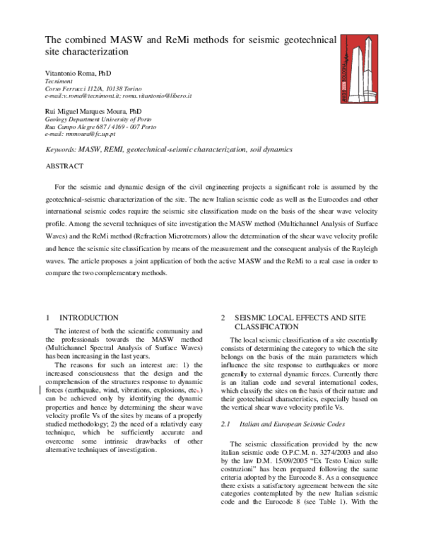 (PDF) The combined MASW and ReMi methods for seismic geotechnical site ...
